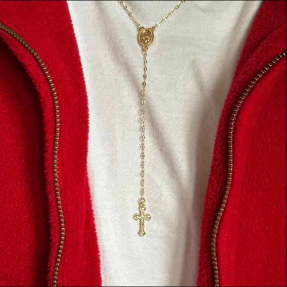Accessories | Y2k 200s Gold Rosary Bead Style Jesus Piece Necklace ...